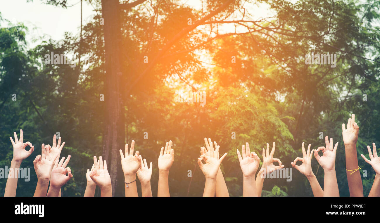many people hands, success business concept Stock Photo - Alamy