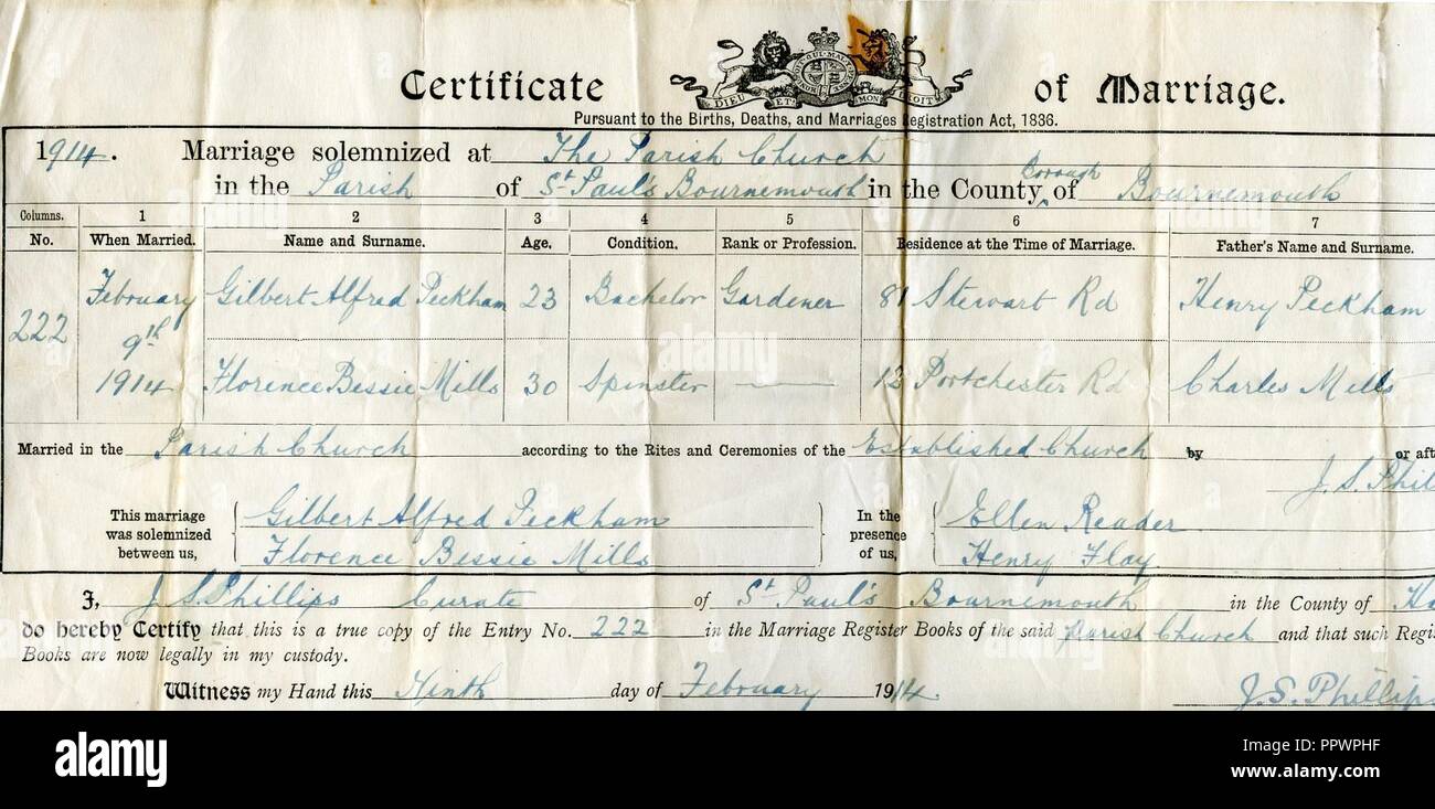 Marriage certificate historical hi-res stock photography and images - Alamy
