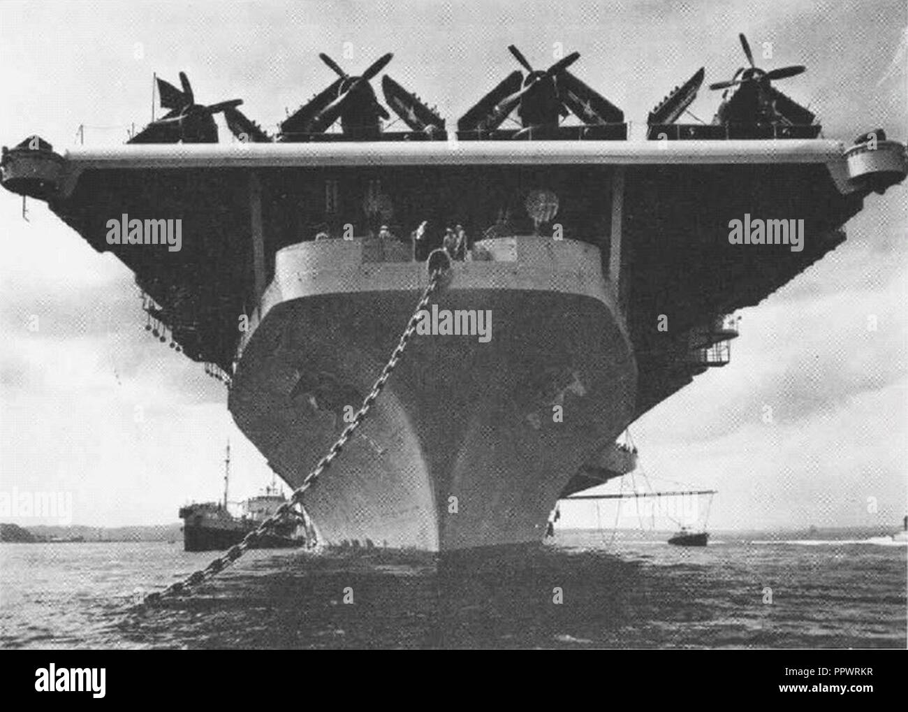 Bow view of USS Boxer (CVA-21) at Yokosuka in 1953 Stock Photo - Alamy