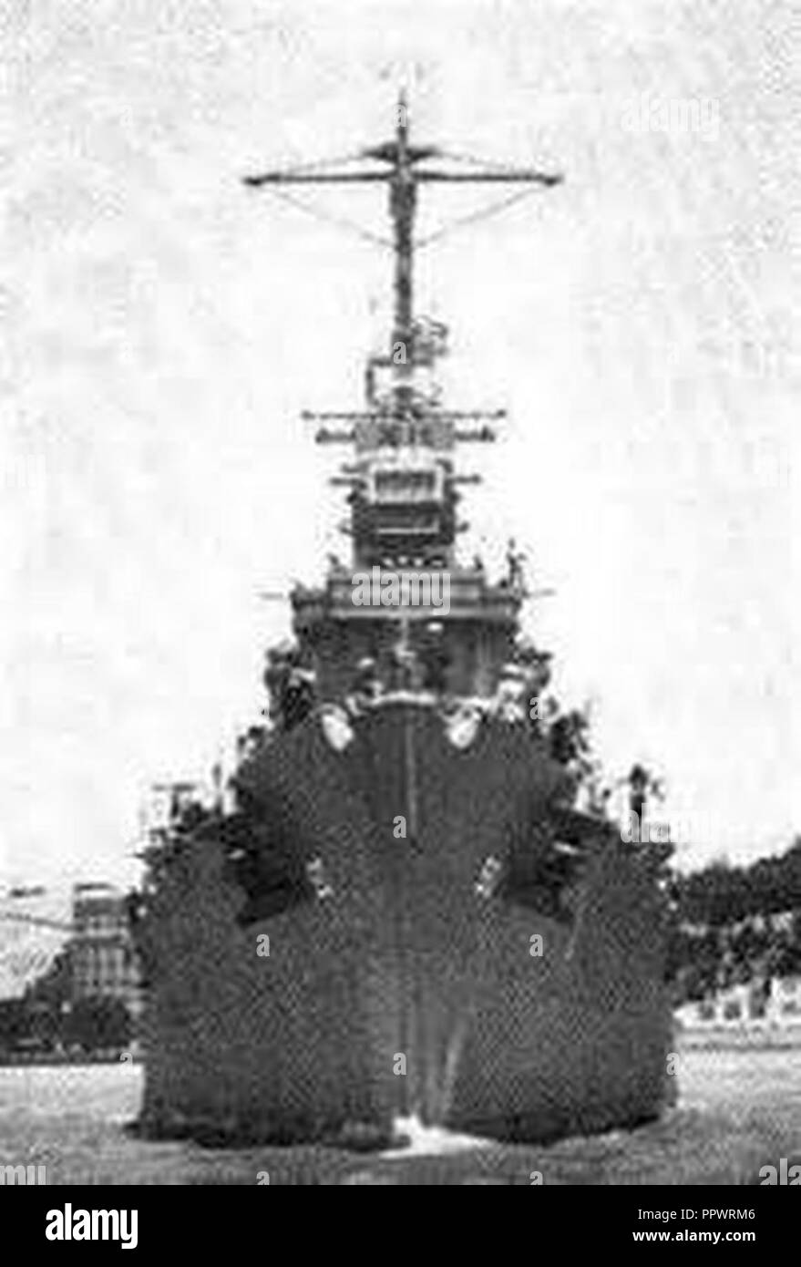 Bow view of USS Helena (CL-50) at the Mare Island Naval Shipyard circa ...