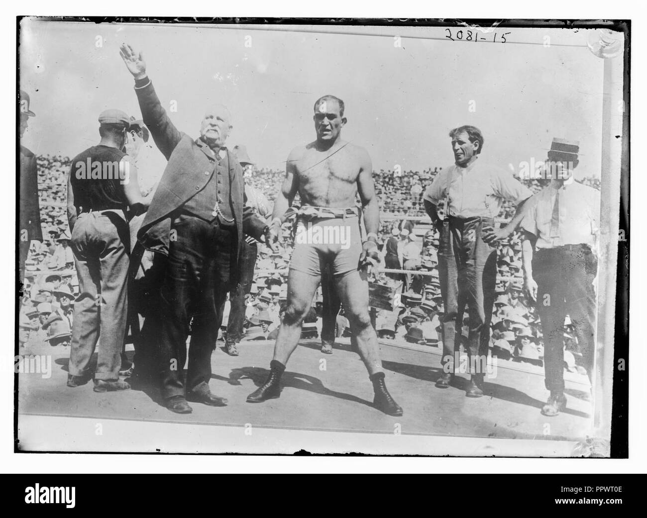 Boxer and announcer in boxing ring Stock Photo - Alamy