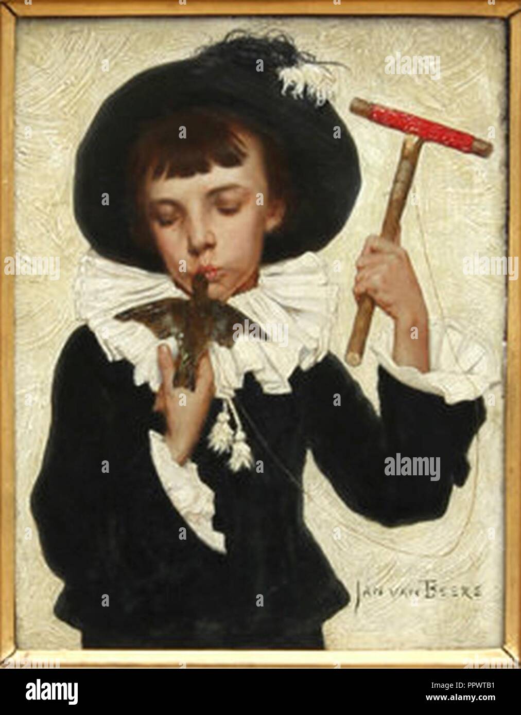 Boy with hummingbird Jan van Beers Stock Photo - Alamy