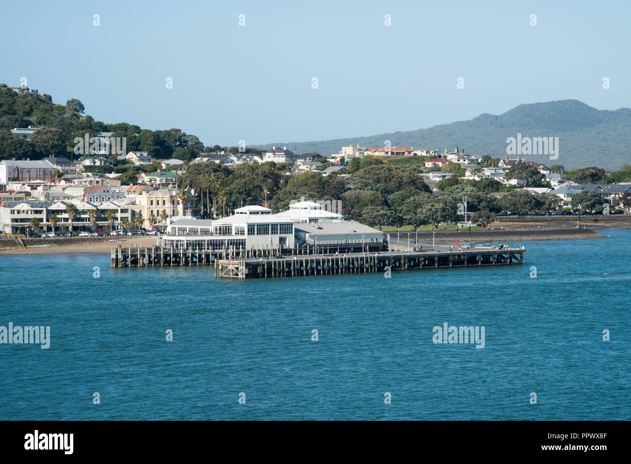 Auckland, New Zealand-December 17,2016: Architecture, dock and greenery ...