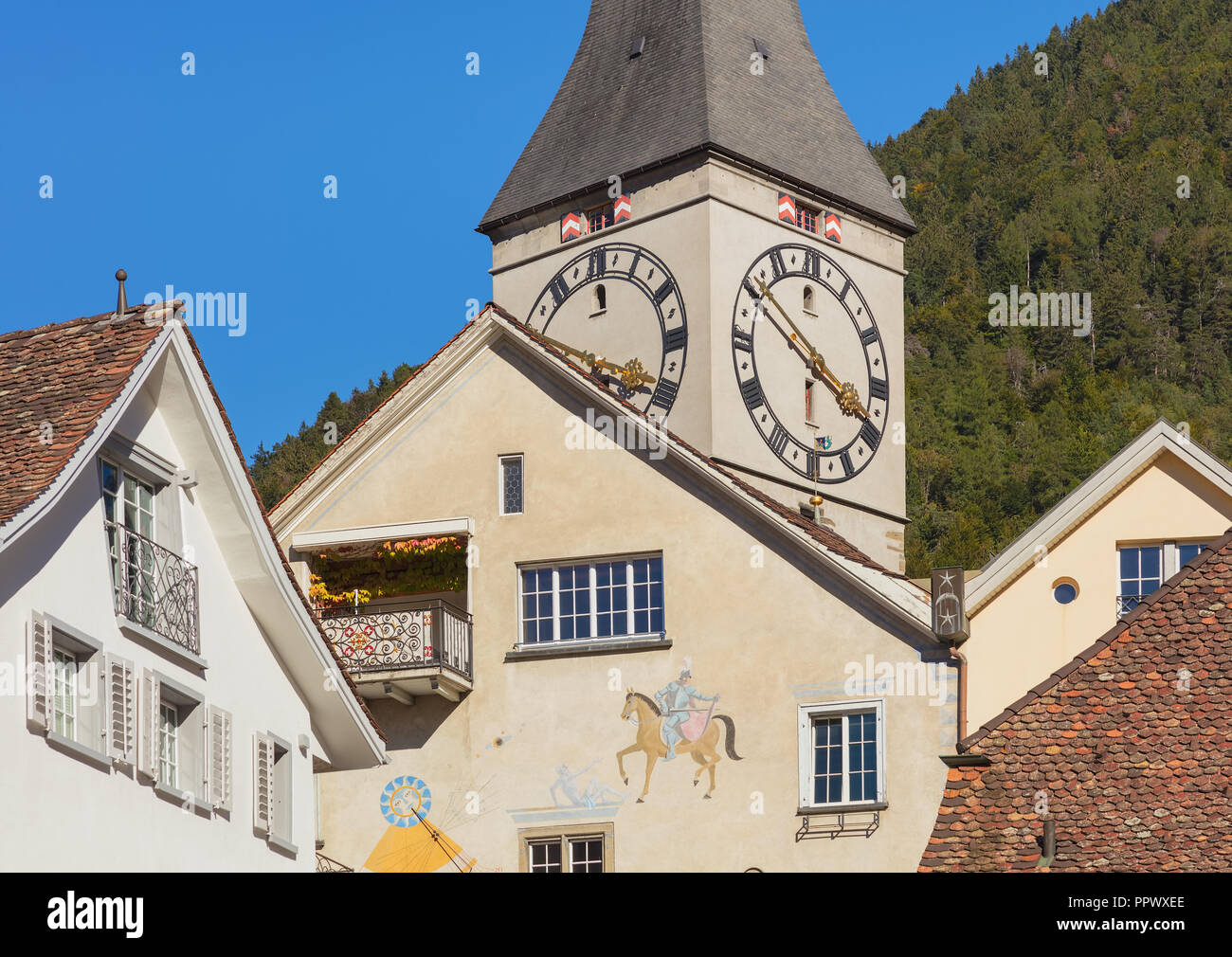 Chur, Switzerland - September, 27 2018: buildings of the historic part ...