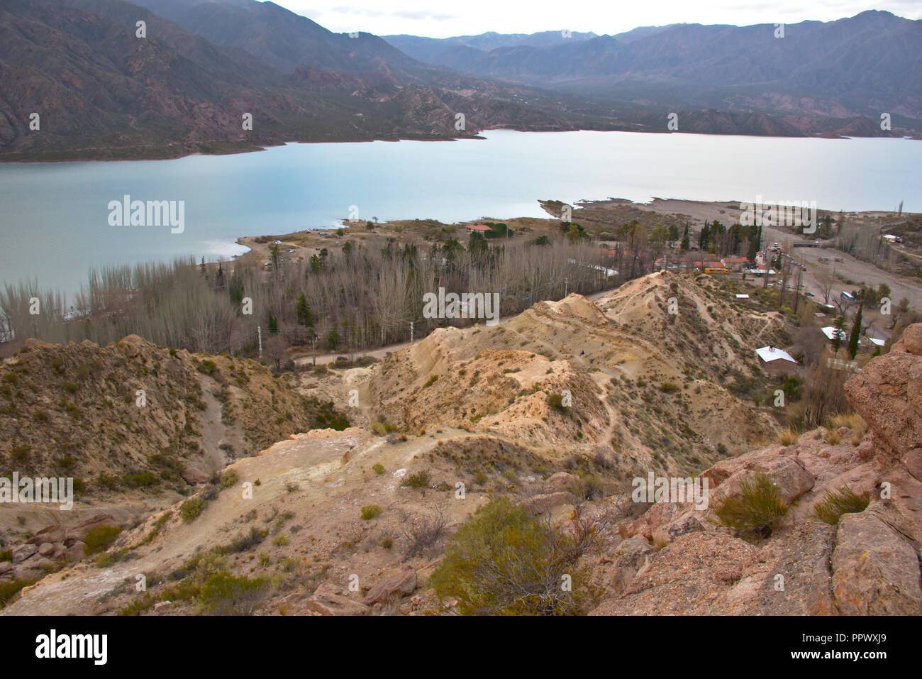 View on Potrerillos lake from the hill in Mendoza province - Argentina ...