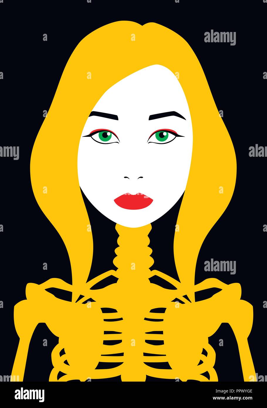 Female portrait and skeleton Vector flat art Stock Vector Image & Art ...