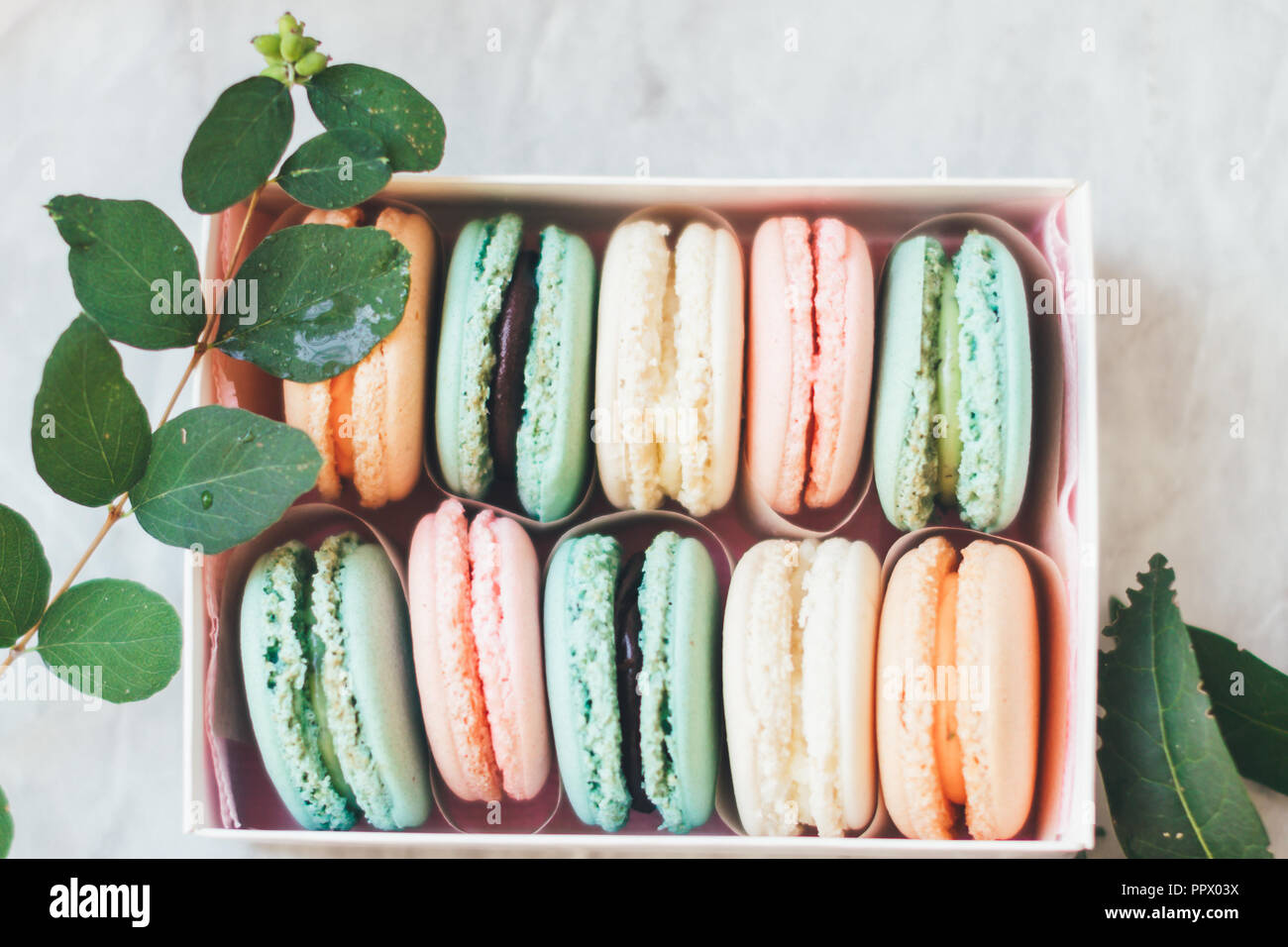 Assorted macaroons cookies tower hi-res stock photography and images ...