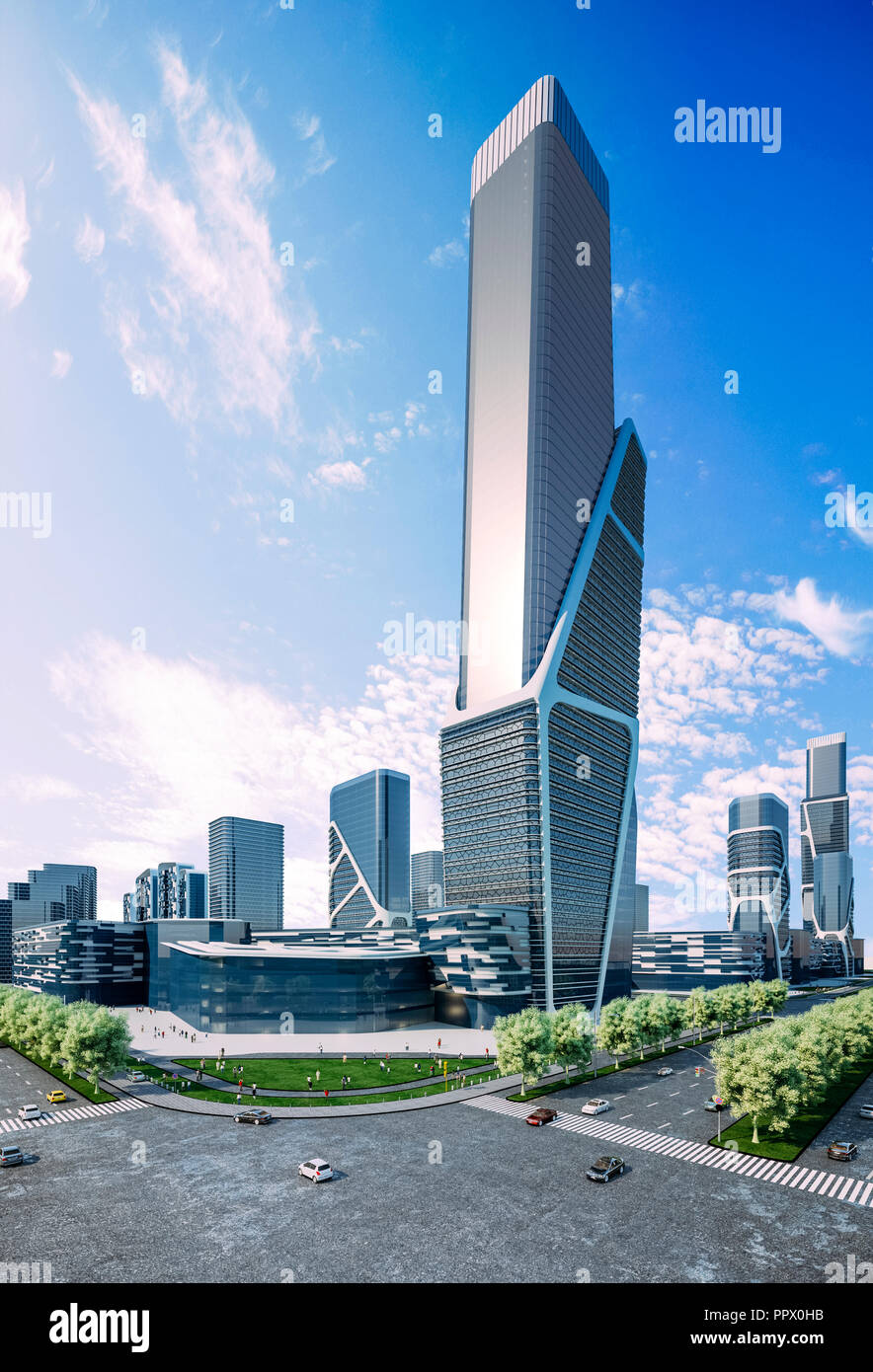 3d render of modern city with glass office buildings Stock Photo - Alamy