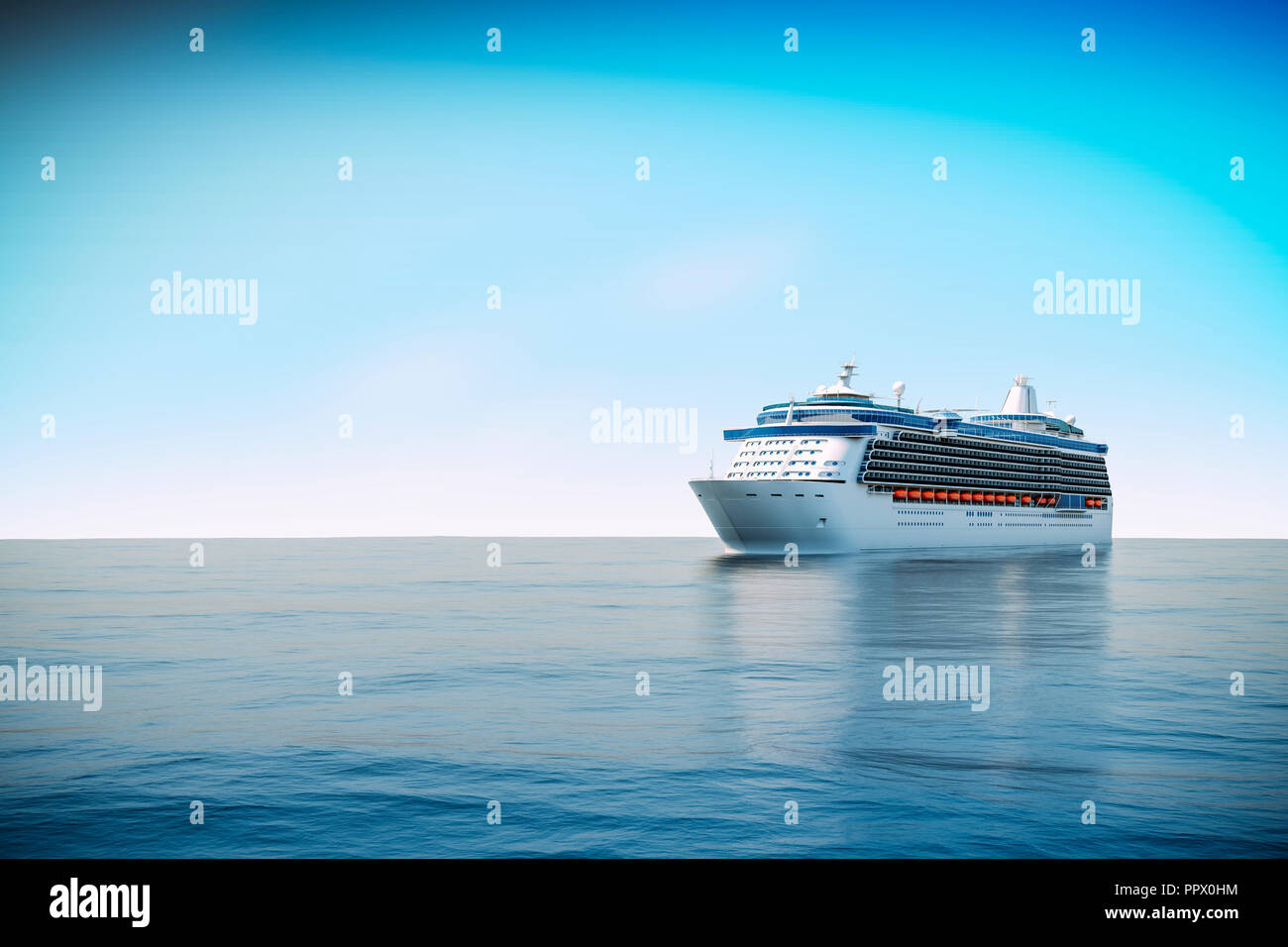3d render of cruise ship on perfect blue sea Stock Photo - Alamy