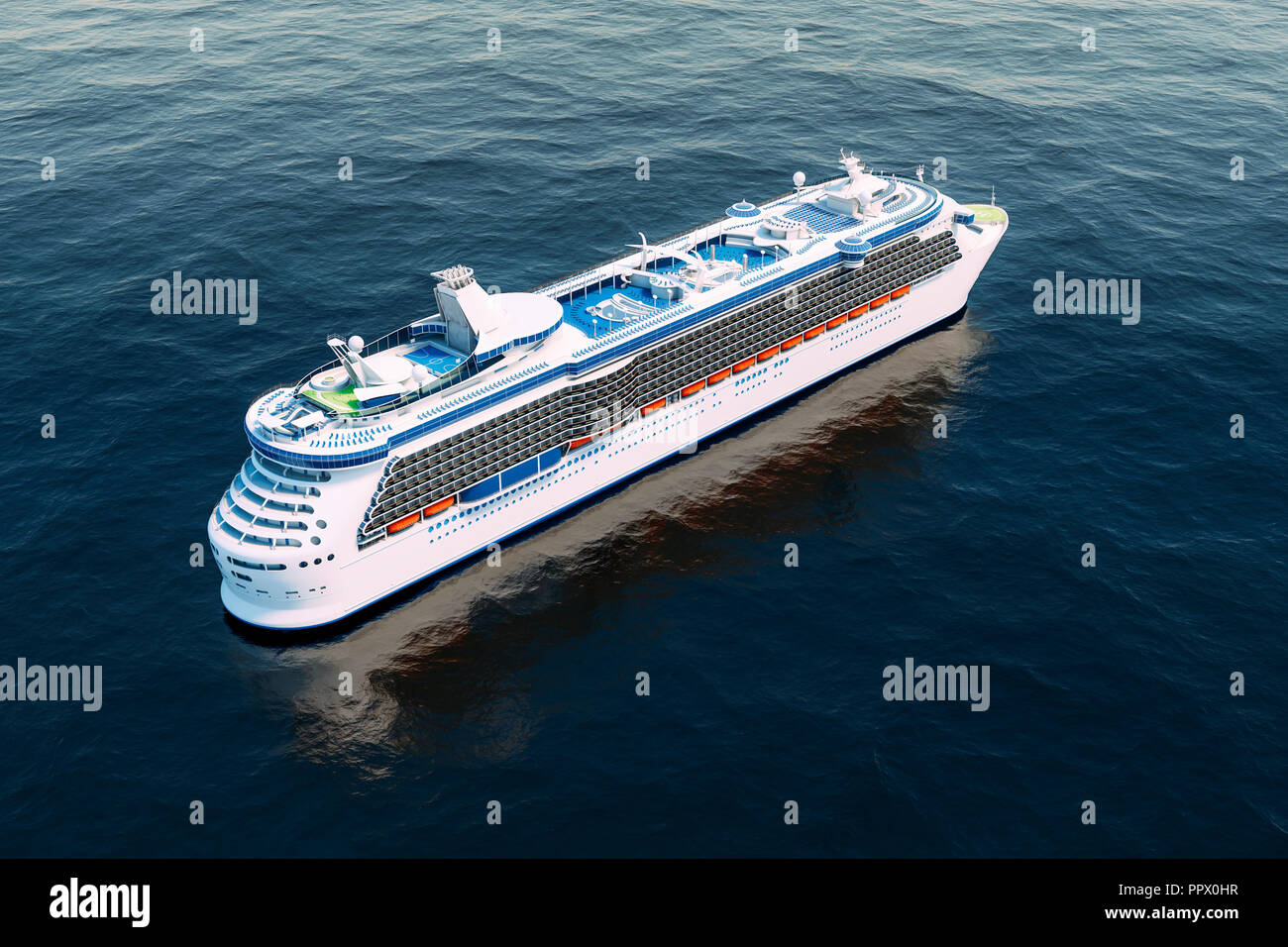 3d render of cruise ship on perfect blue sea Stock Photo - Alamy