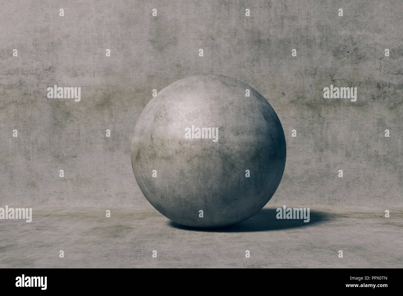 3d concrete sphere against concrete wall Stock Photo - Alamy