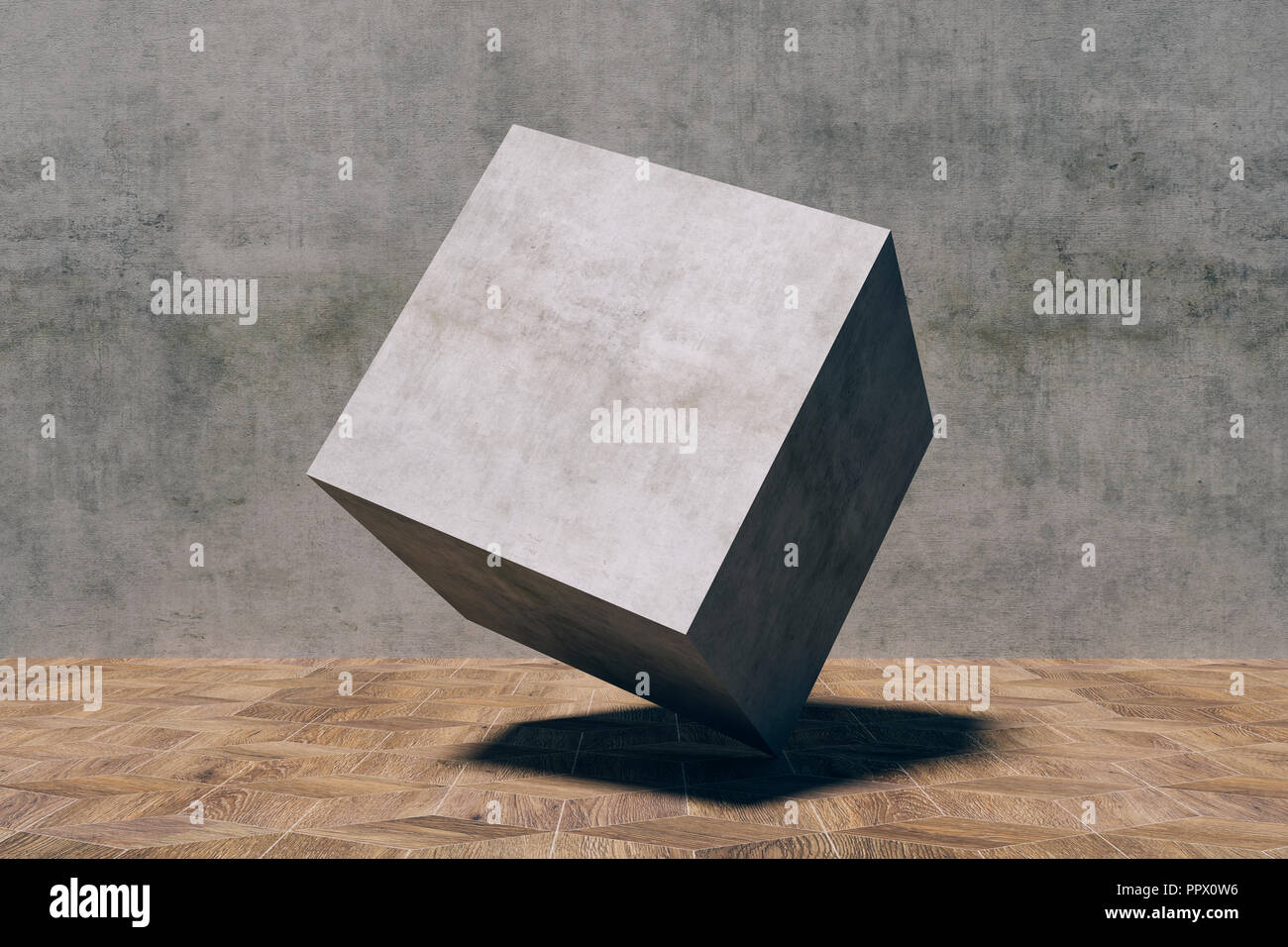 3d concrete cube against concrete wall Stock Photo - Alamy