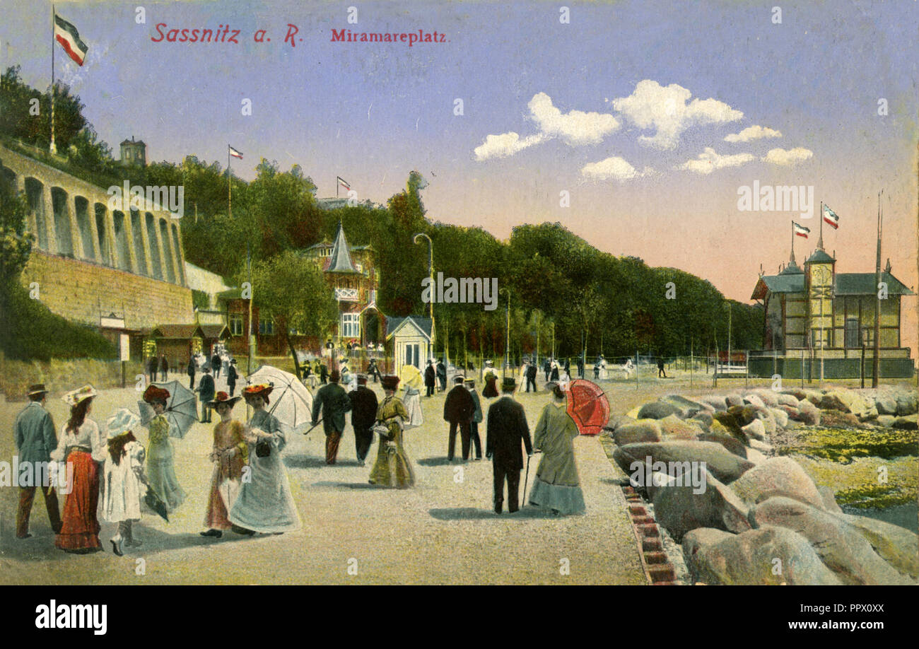 On the promenade in Sassnitz on Rügen, Miramareplatz Stock Photo - Alamy