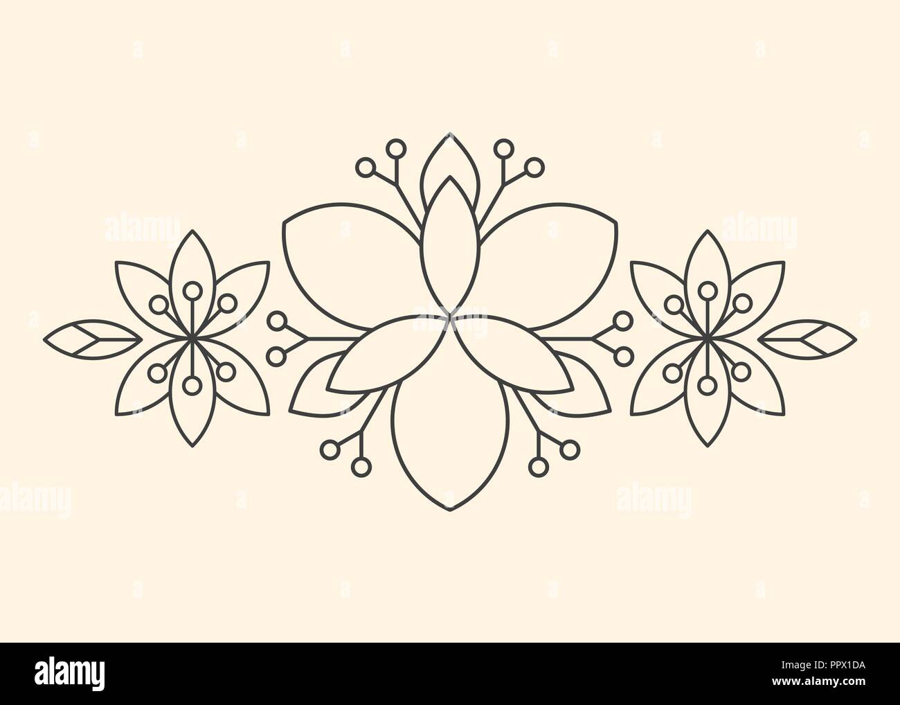 Minimalism linear flower border on beige background Stock Vector Image ...