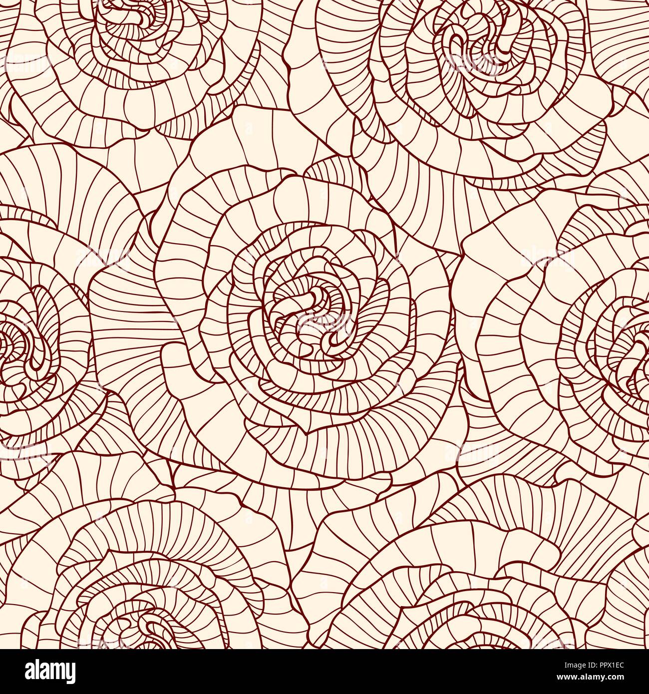 Seamless pattern made of linear engraving rose flowers Stock Vector ...