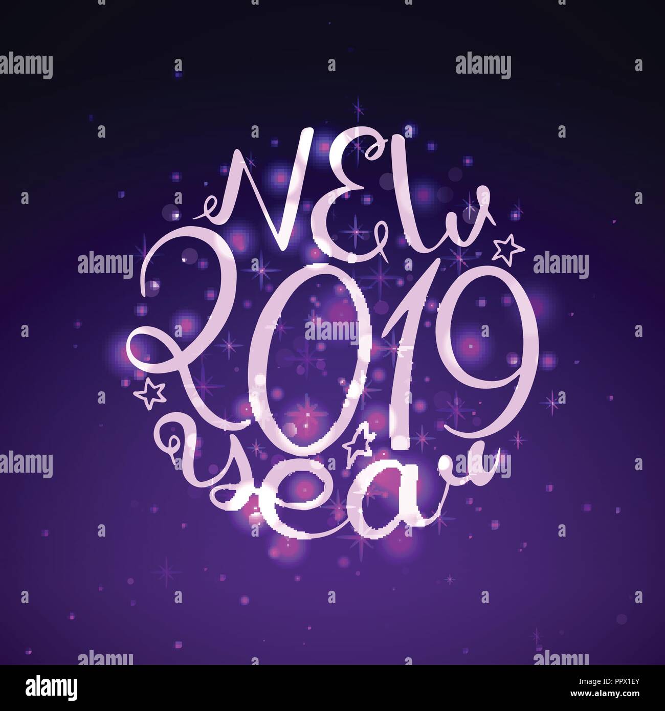 2019 New Year. Calligraphic inscription. Vector illustration. Vintage ...