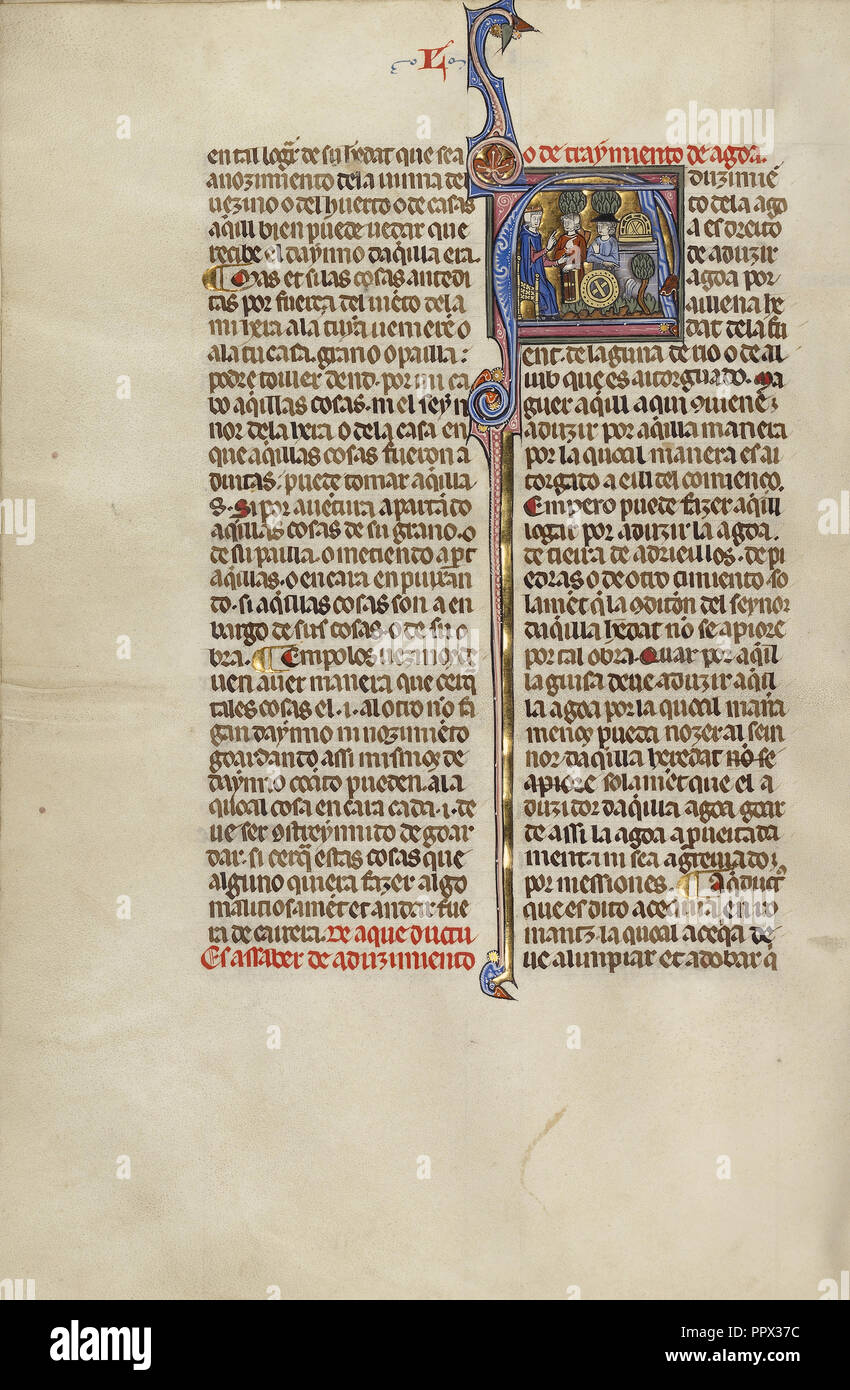 Initial A: A Judge and Two Men Pointing to an Aquaduct and a Millwheel ...