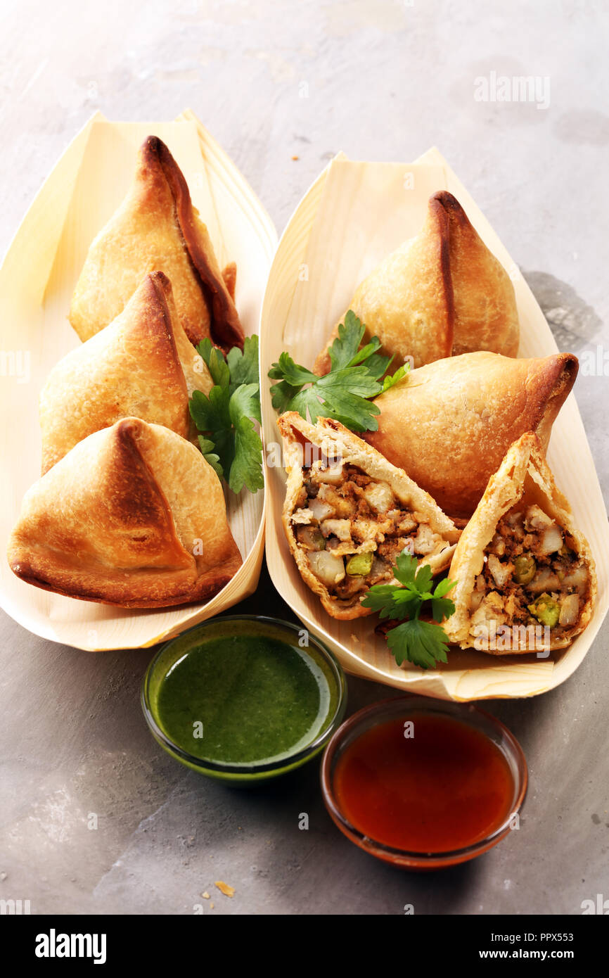 Vegetarian samsa or samosas.Indian special traditional street food ...