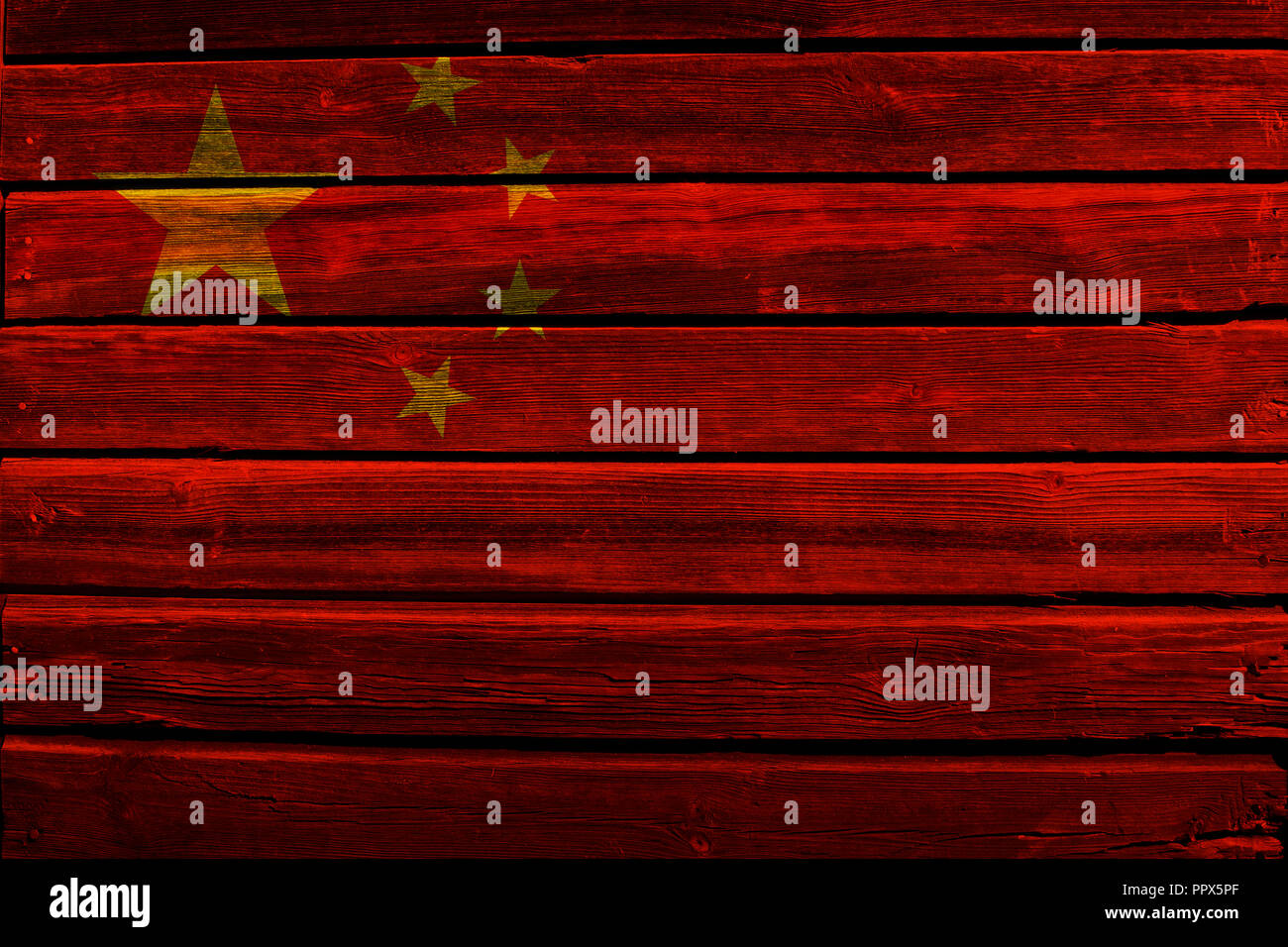 Flag of China on a wood background Stock Photo - Alamy