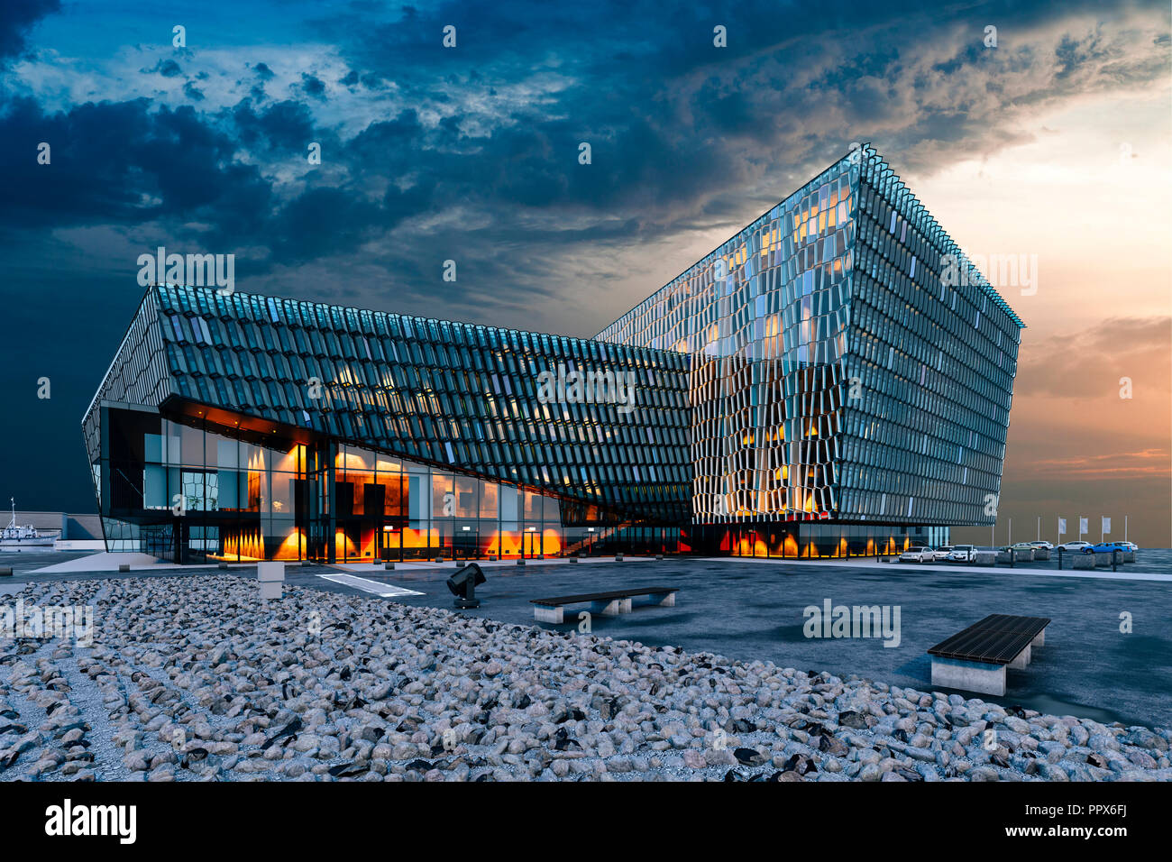 3d render, visualization of modern glass commercial building Stock ...