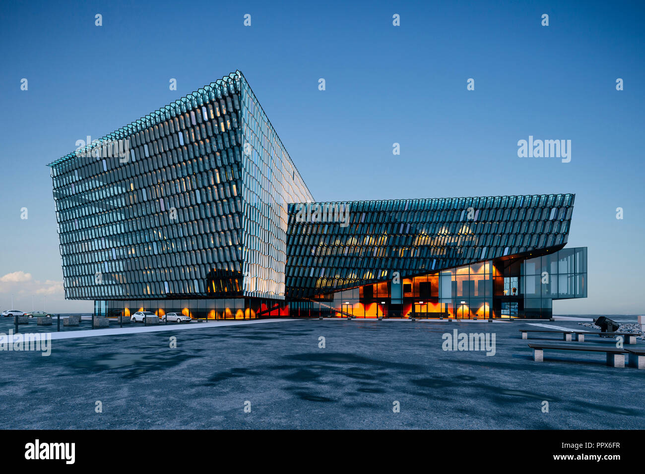 3d render, visualization of modern glass commercial building Stock ...