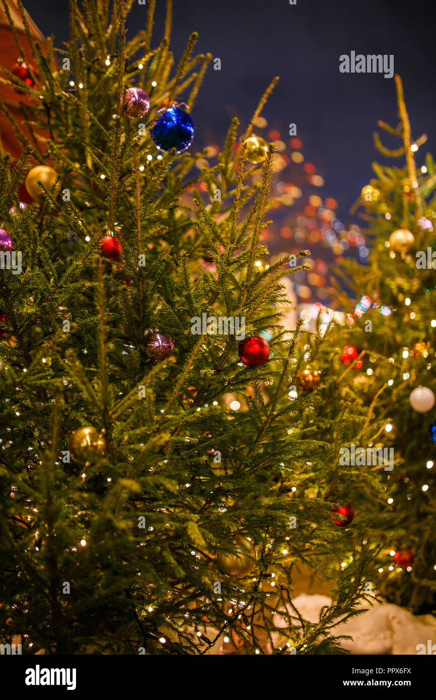 Photo of Christmas tree with golden, blue and red balls Stock Photo - Alamy