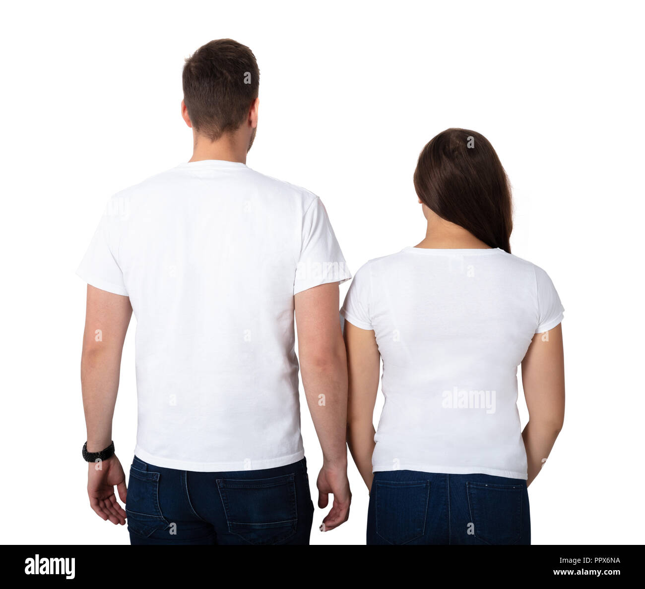 Rear View Of A Young Couple Standing On White Background Stock Photo ...
