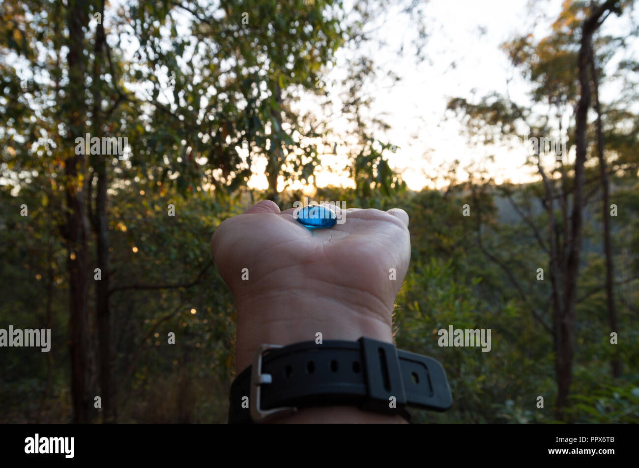 Blue Pebble in Sunlight being held in a hand Stock Photo - Alamy