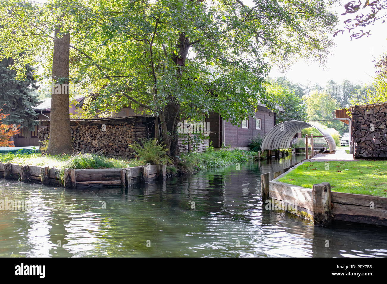 Lehde, Spreewald / Germany. Typical Spreewald landscape. Canals, vivid ...