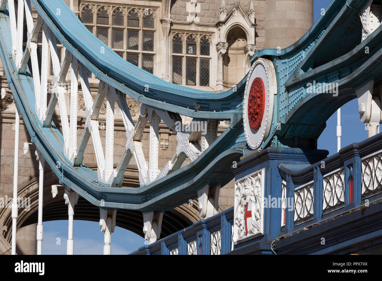 Detail of the southern end steel suspension chains and hangers plus the ...