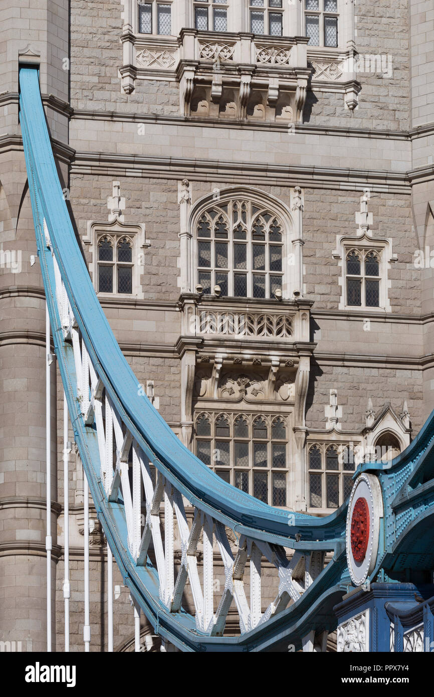 Detail of the southern end steel suspension chains and hangers plus the ...