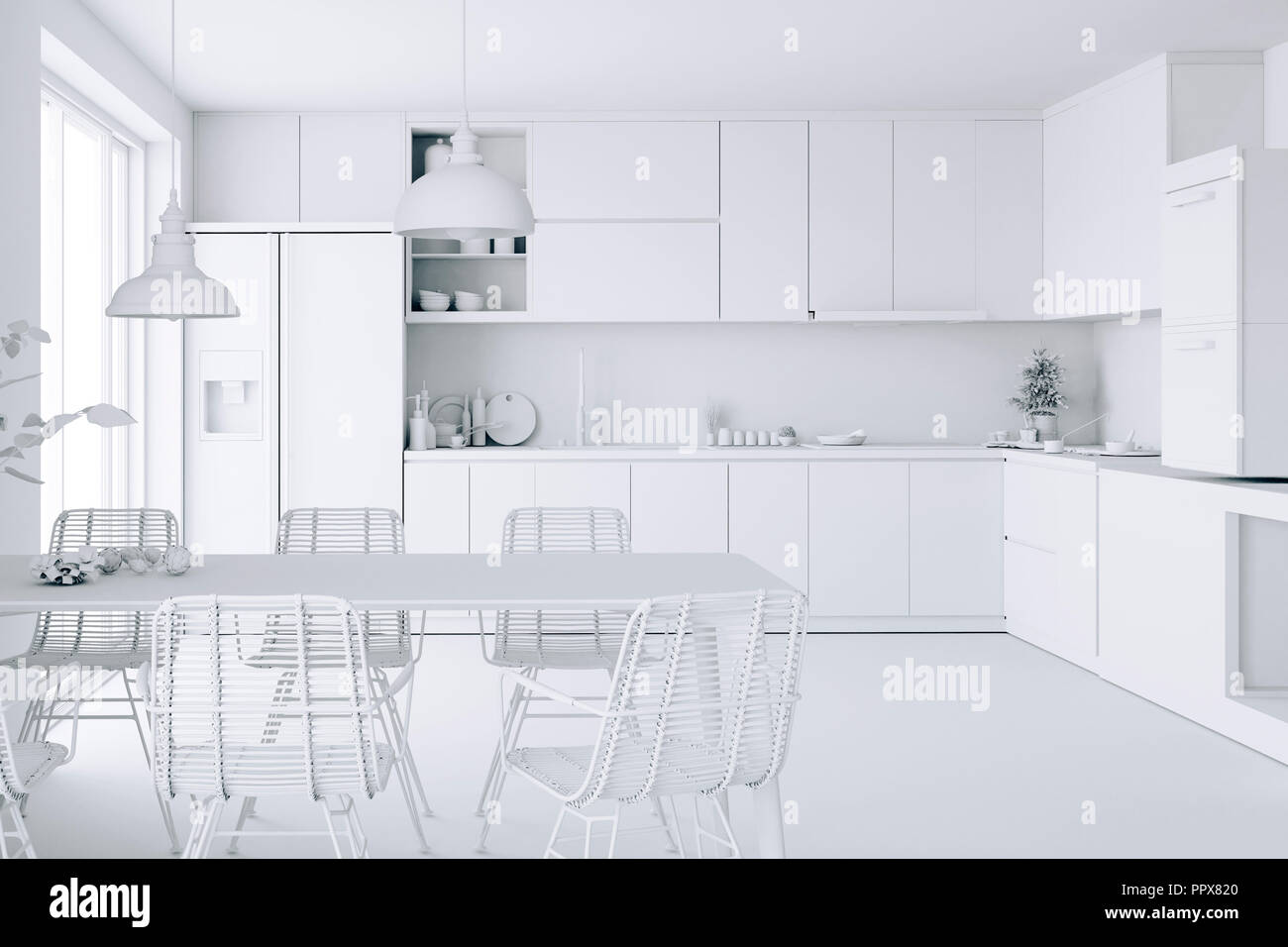 3d home interior, white render Stock Photo - Alamy