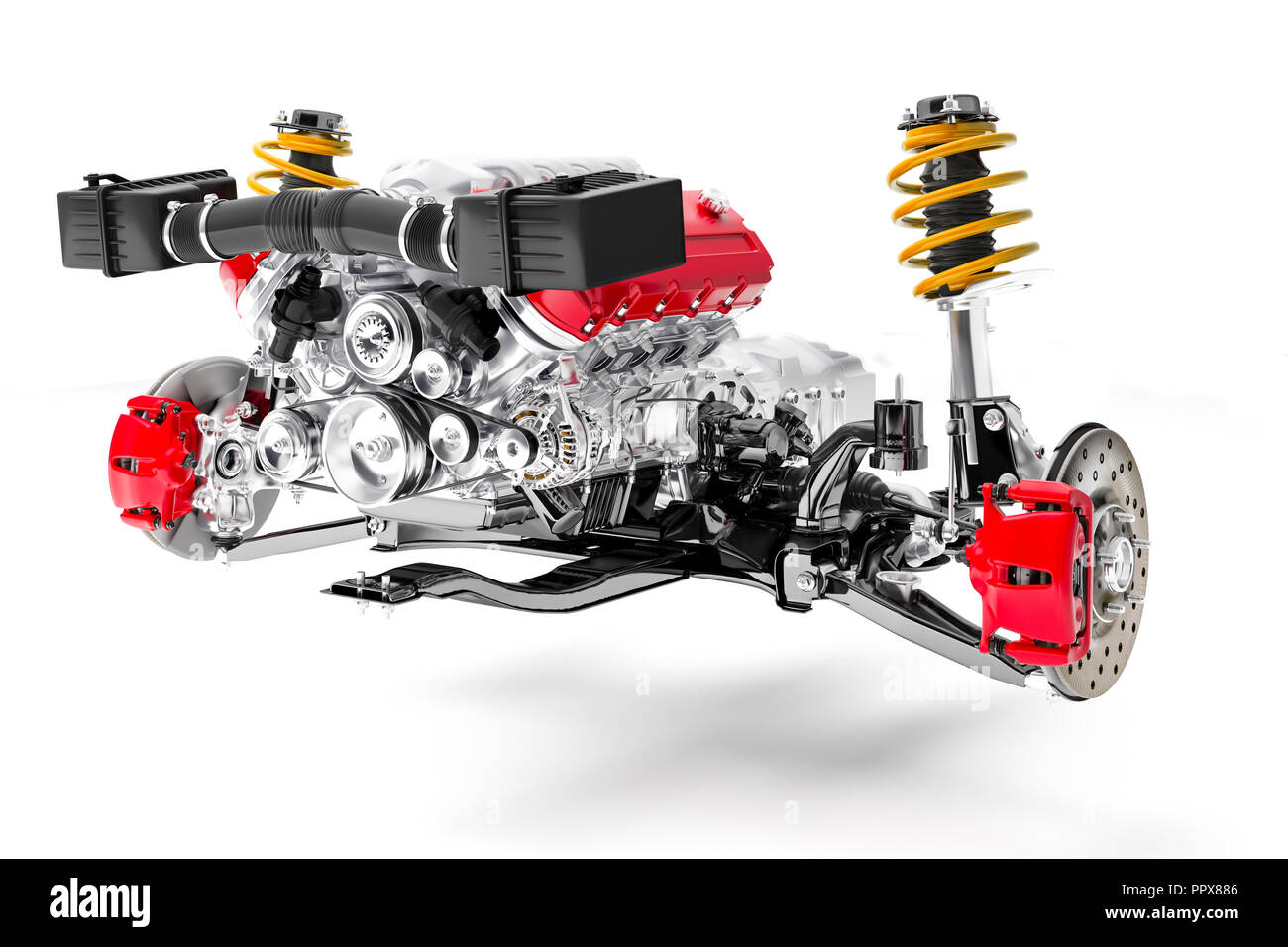 3d car chassis with motor and suspension, on white background Stock Photo - Alamy