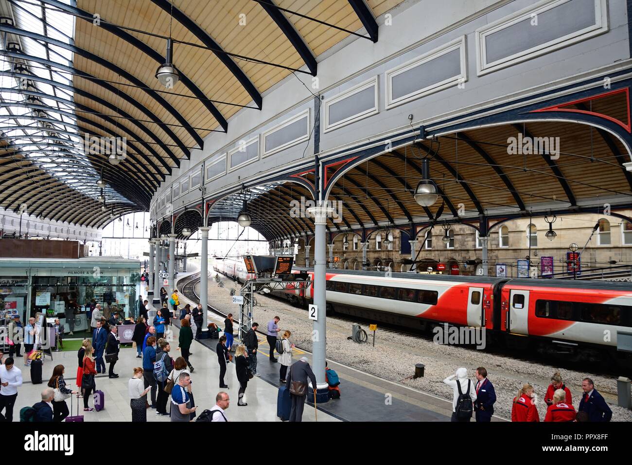 Passengers waiting on the railway platform in the Newcastle central ...