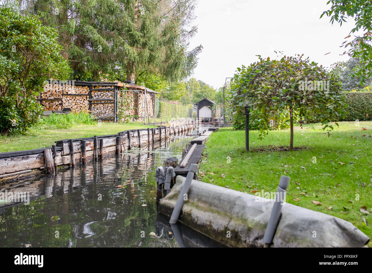 Lehde, Spreewald / Germany. Typical Spreewald landscape. Canals, vivid ...