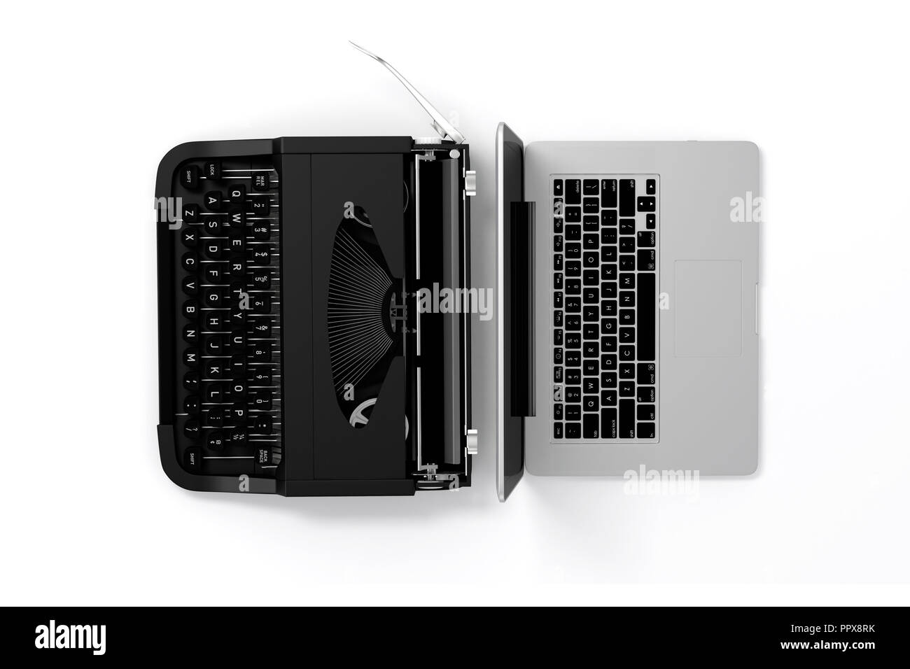 3d laptop and typewriter Stock Photo - Alamy