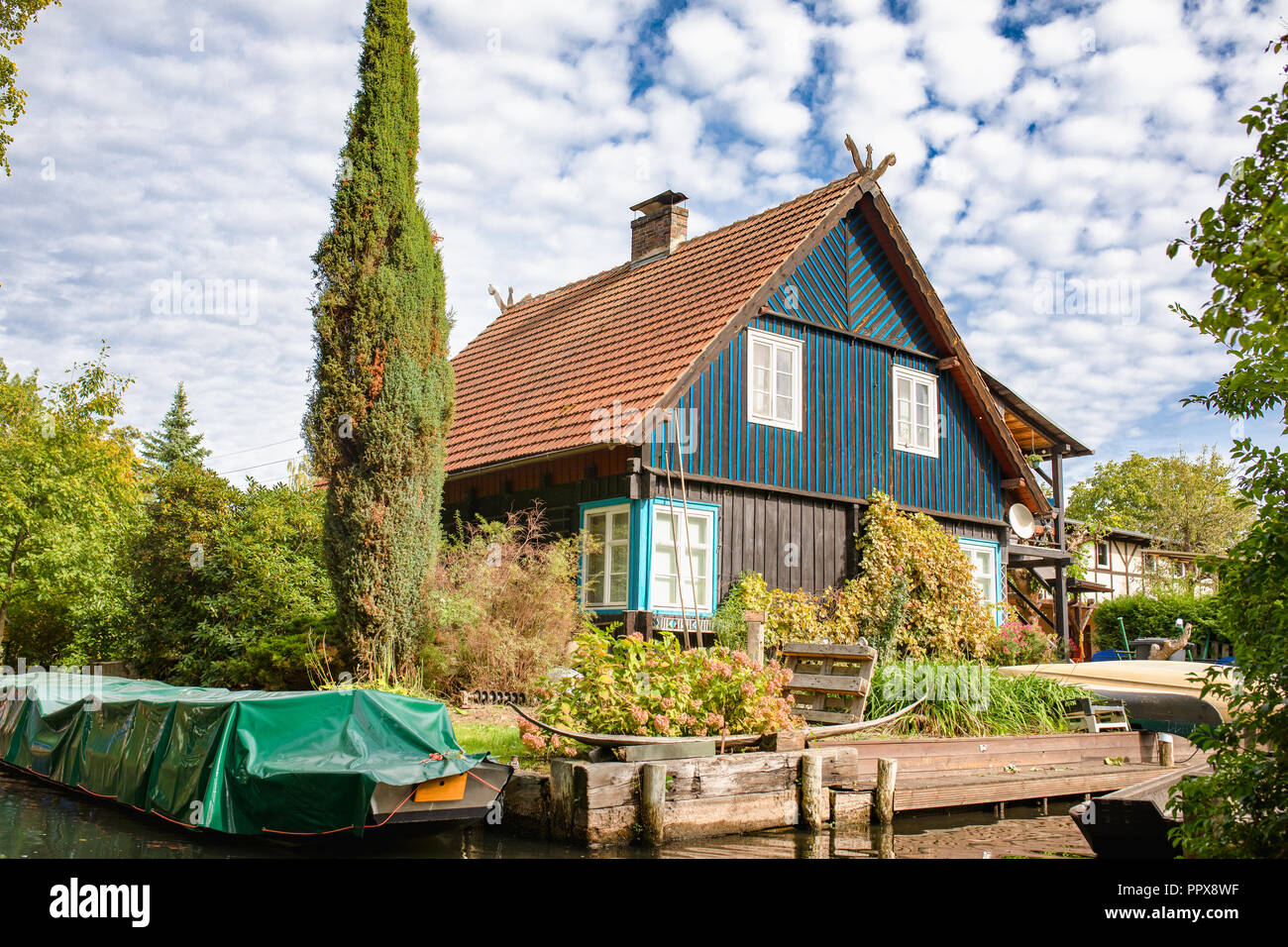 Lehde, Spreewald / Germany. Typical Spreewald landscape. Canals, vivid ...