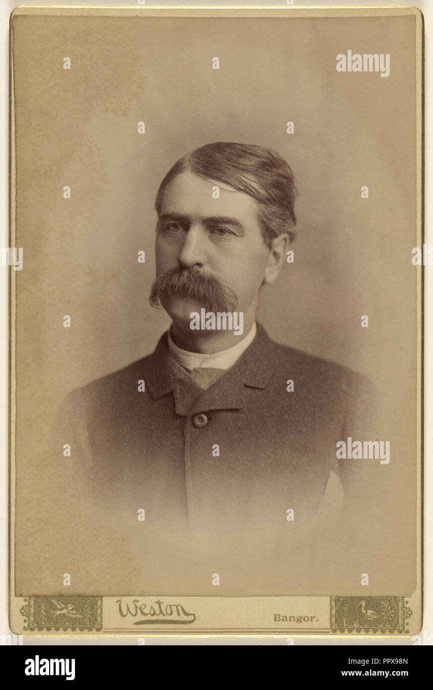 Portrait of an man with a bushy moustache; F.C. Weston, American ...