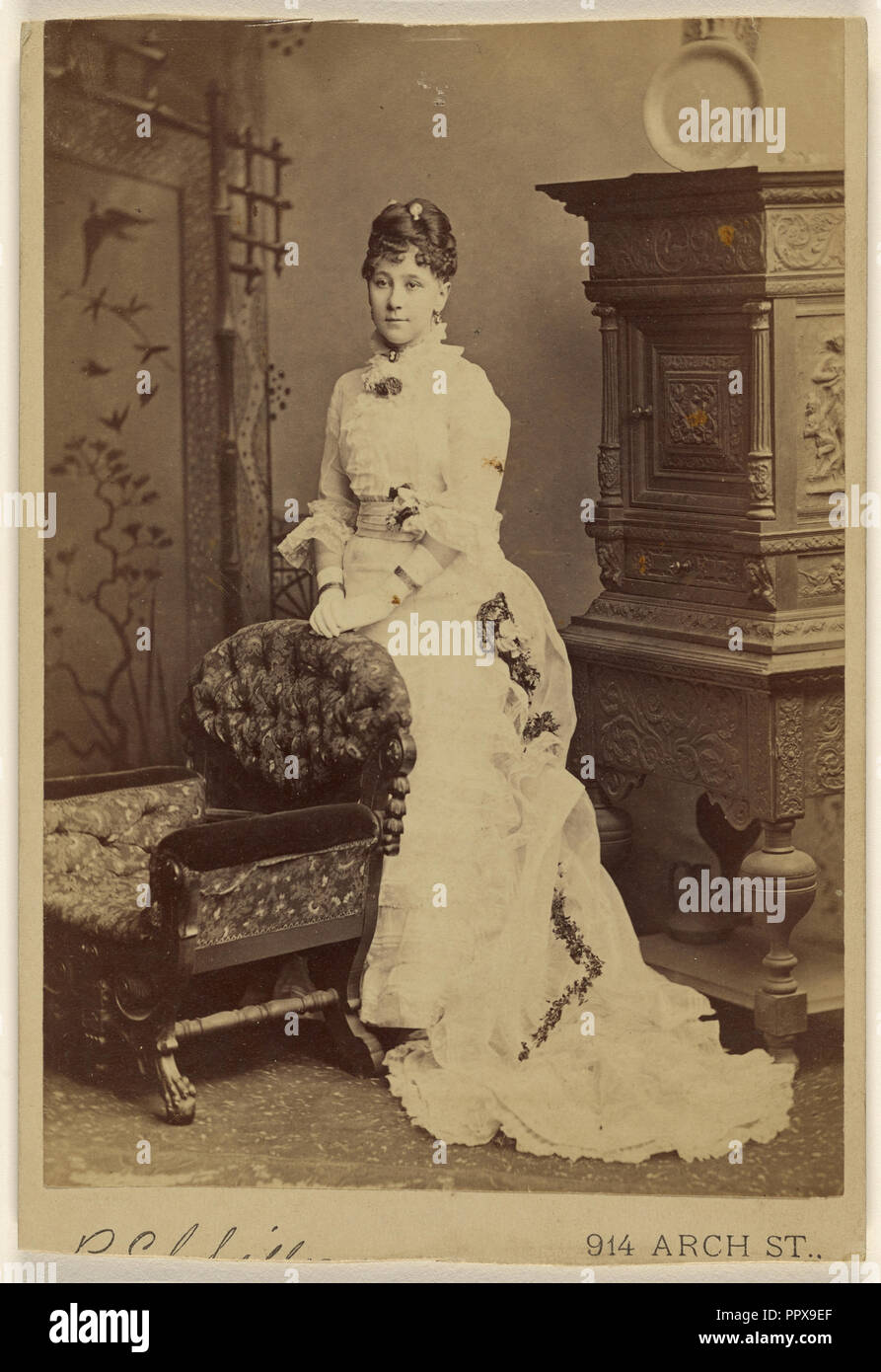Woman in long white dress, standing; American; 1880s; Albumen silver ...