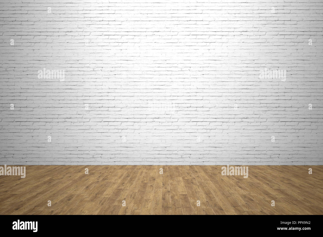 3d white brick wall and wooden floor Stock Photo - Alamy
