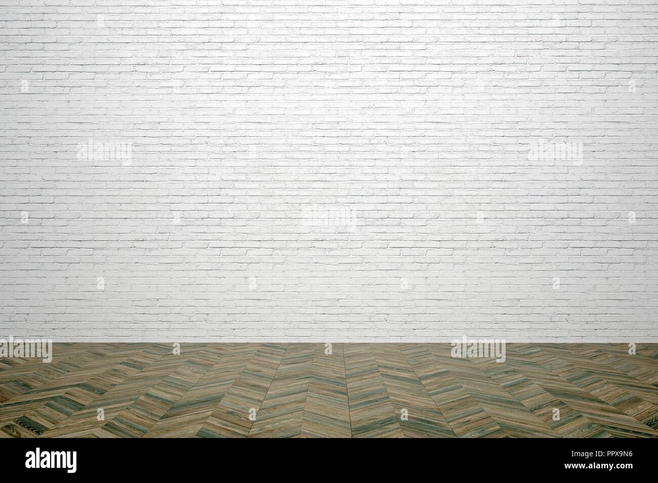 3d white brick wall and wooden floor Stock Photo - Alamy