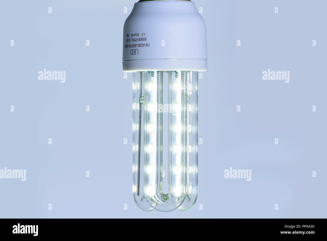 Energy saving LED light bulb on a white background Stock Photo - Alamy