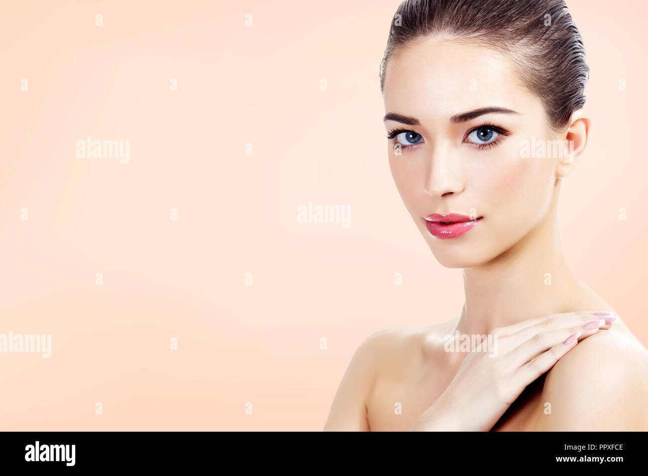 Pretty woman with clean and fresh skin. Beautiful girl portrait Stock ...