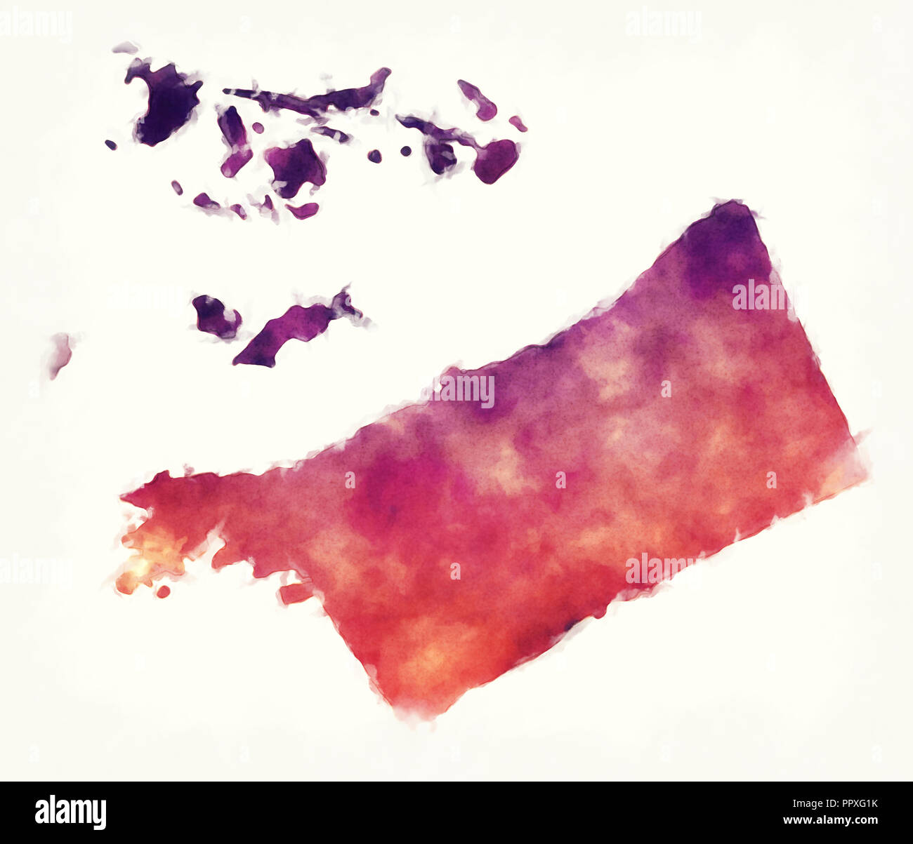 Warwick parish watercolor map of Bermuda in front of a white background ...