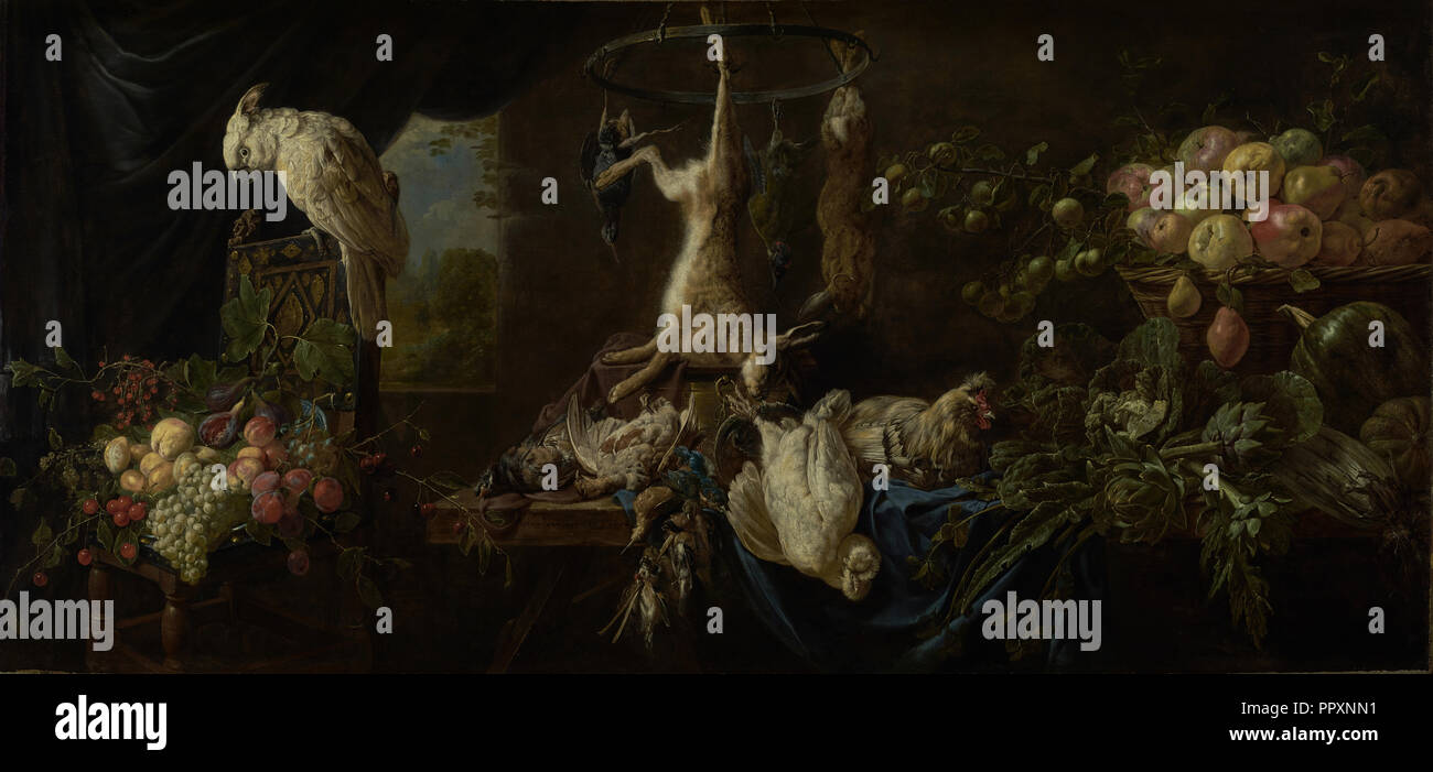 Still Life: Game, Vegetables, Fruit, Cockatoo; Adriaen van Utrecht ...