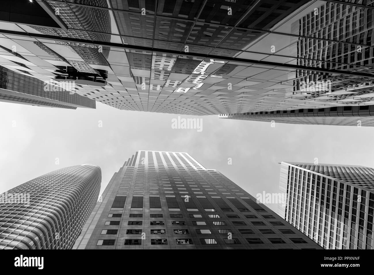 Presented in black and white, the San Francisco high rises at Financial ...