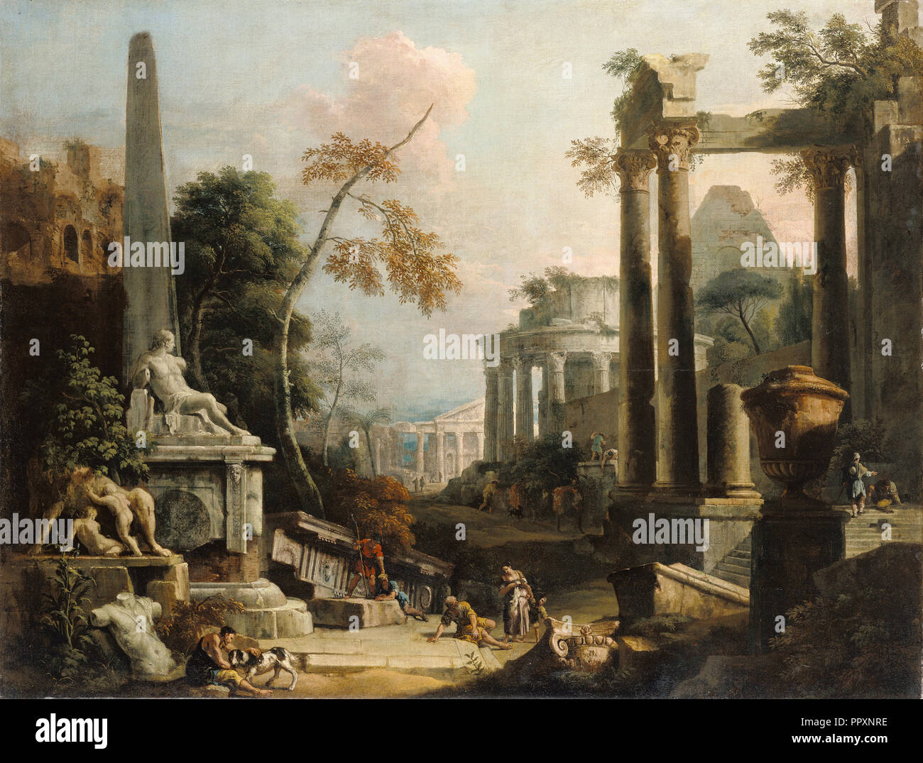 Landscape with Classical Ruins and Figures; Marco Ricci, Italian, 1676 ...