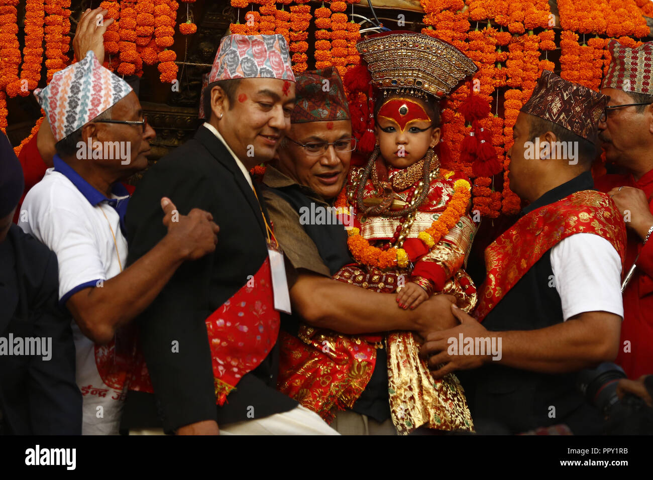 September 28, 2018 - Kathmandu, Nepal - Living Goddess Kumari is ...