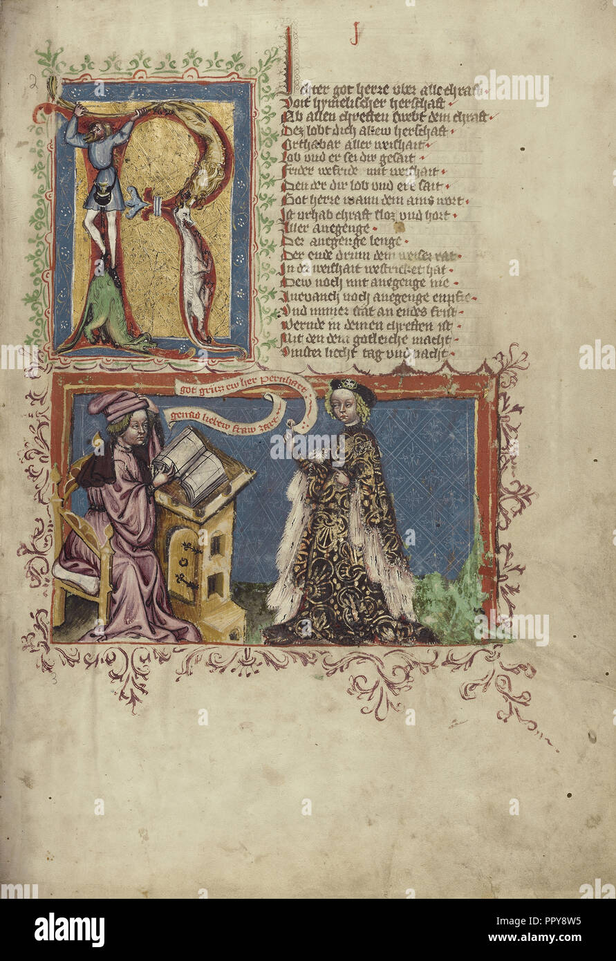 A Scribe and a Woman; Regensburg, Bavaria, Germany; about 1400 - 1410 ...