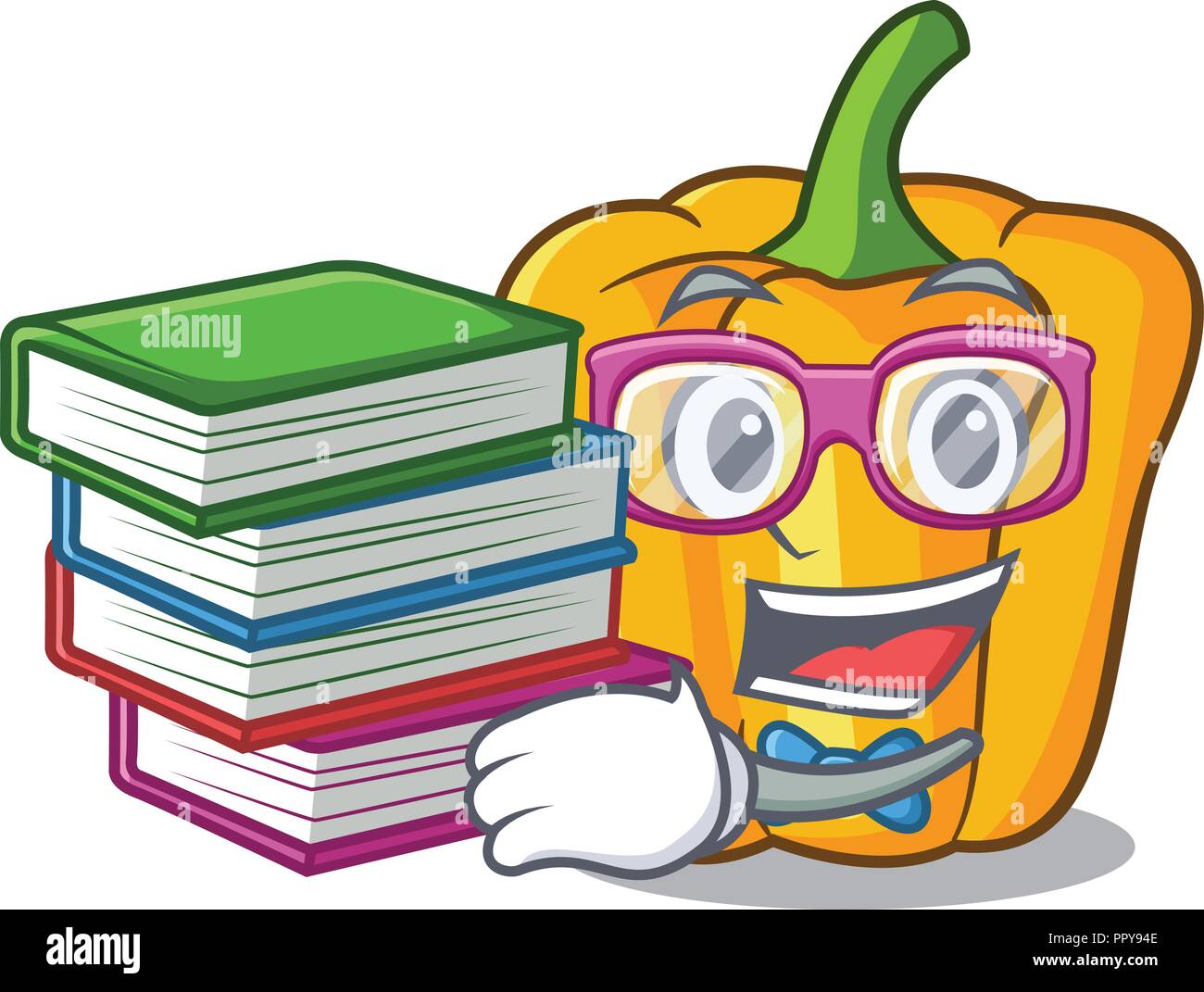 Student with book sweet yellow pepper isolated on mascot Stock Vector ...